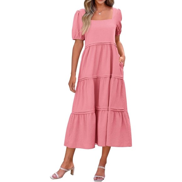Dresses | Women Summer Maxi Dress Shell Loose Fit Tiered Puffed Sleeve ...